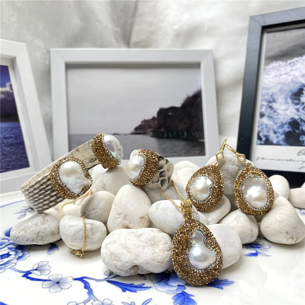 Conjunto de joyería de perlas barrocas naturales para mujer, collar ...