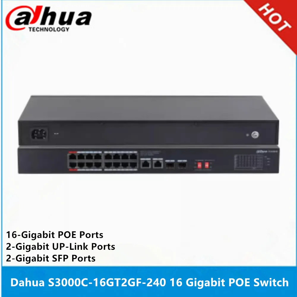 Dahua S3000C-16GT2GF-240 Switch PoE con 16 puertos Gigabit + 2 puertos ...
