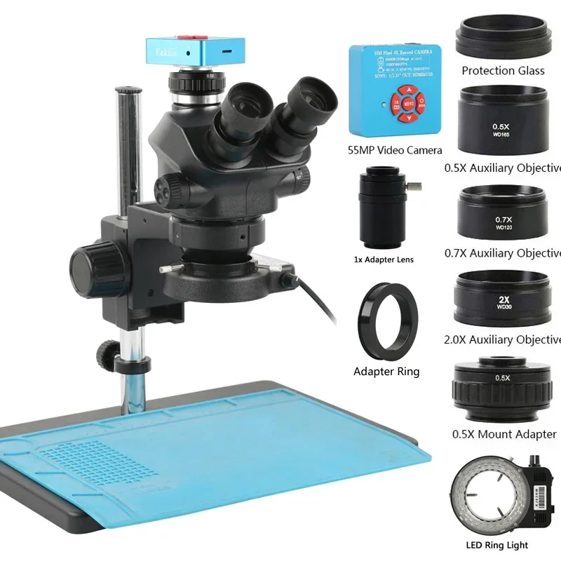 7X-100X Simul Focal Stereo Trinocular Microscope 4K 2K 55MP VGA USB ...