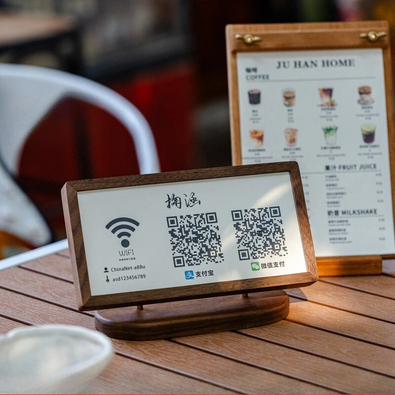Premium Walnut Wood Code Stand Alipay WeChat Payment Holder Luxury Cafe ...