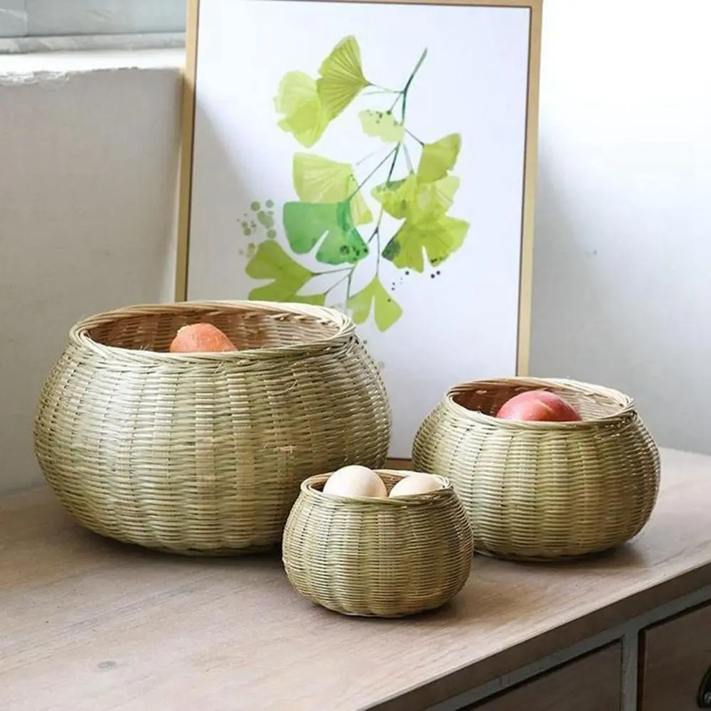 Round Rattan Boxes with Lid Hand-Woven Multi-Purpose Wicker Tray Picnic ...
