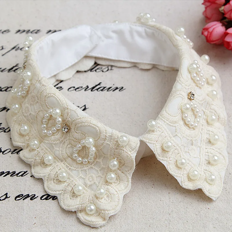 Korean Fake Shirt Collar Vintage Lace Pearl Necklace Women Fake Collar ...