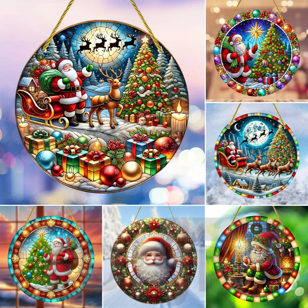 Charming Santa Acrylic Round Sign,Translucent Hanging Decor for ...
