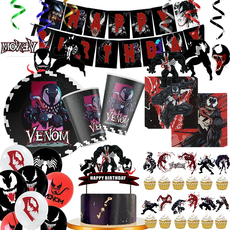 Venom-Theme-Birthday-Party-Decorations-Napkins-Plates-Tablecloth-Cups ...