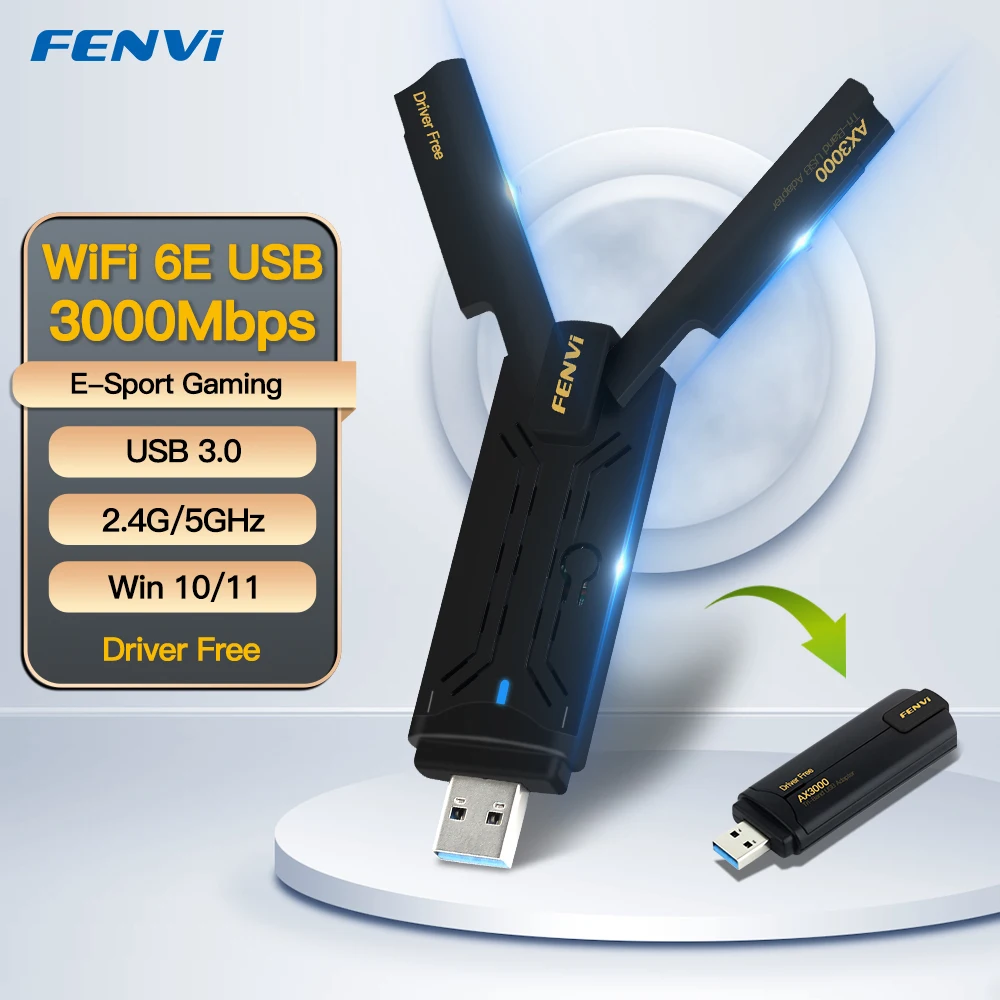 WiFi6E USB3.0 WiFi Adapter AX3000 Tri-Band 2.4G/5G/6GHz Wireless ...