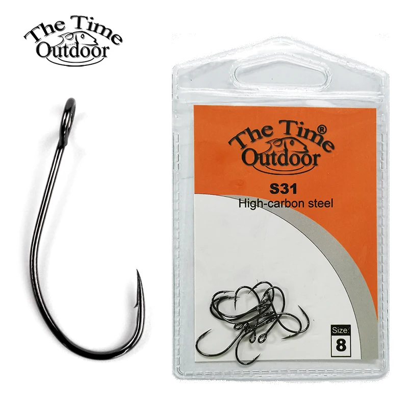 Thetime Big Eye Single Barbless Jig Hook High Carbon Steel Barbed Spoon Bait Hooks Fishing ...