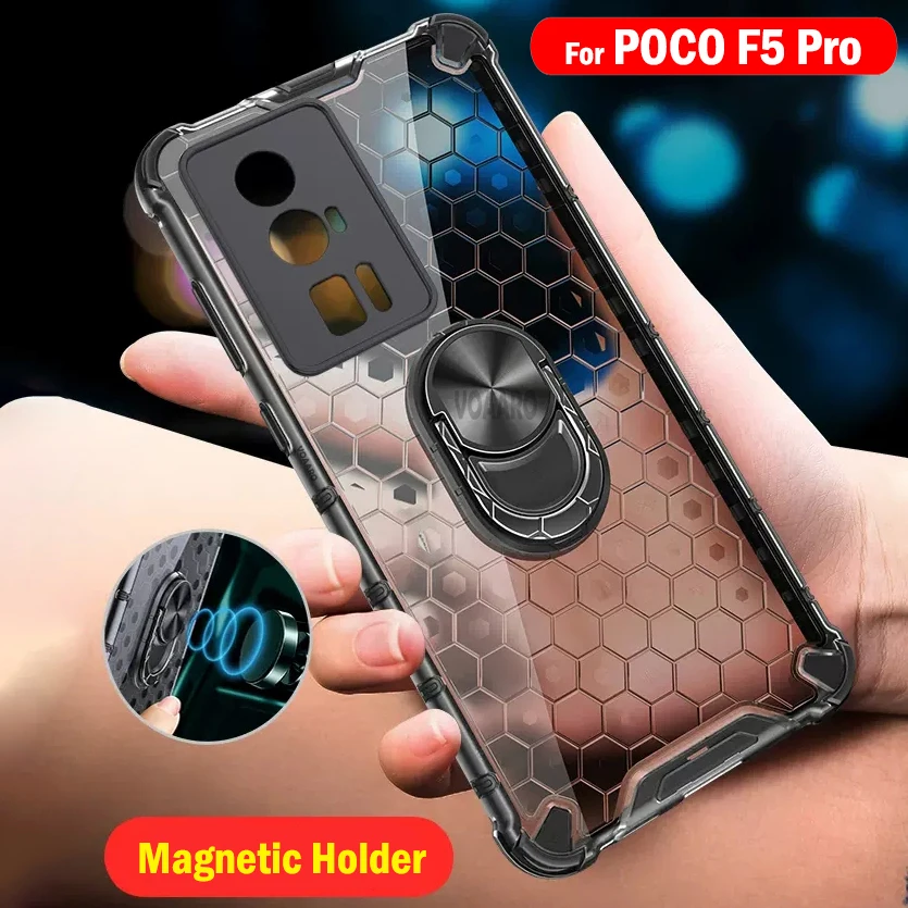 Clear-Honeycomb-Funda-for-POCO-F5-Pro-5G-Case-Ring-Holder-Cover-for ...