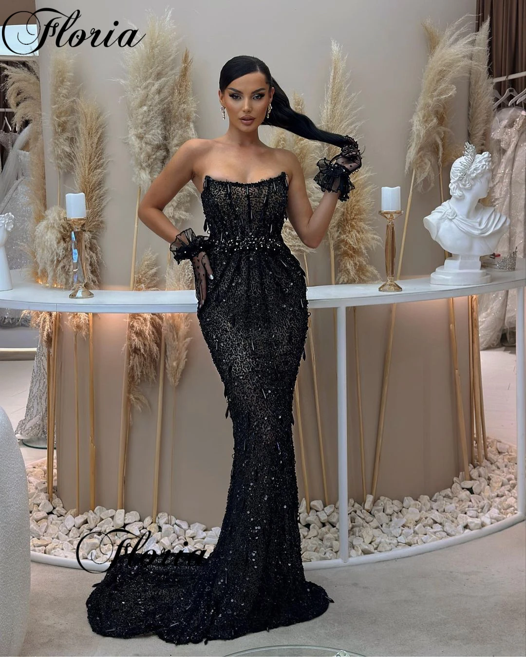 Elegant-Black-Prom-Dresses-Mermaid-Strapless-Sexy-Cocktail-Dresses-With-Crystals-Vestidos-De ...