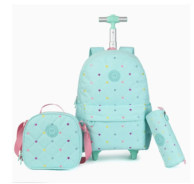School Wheeled Backpack with Lunch Box Rolling Backpack for Girls ...