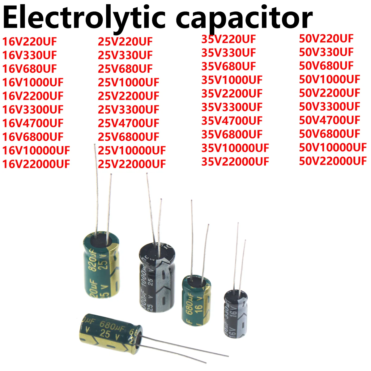 커패시터 220uf 330uf 470uf 680uf 1000uf 2200uf 3300uf 100, 16V, 25V, 35V ...