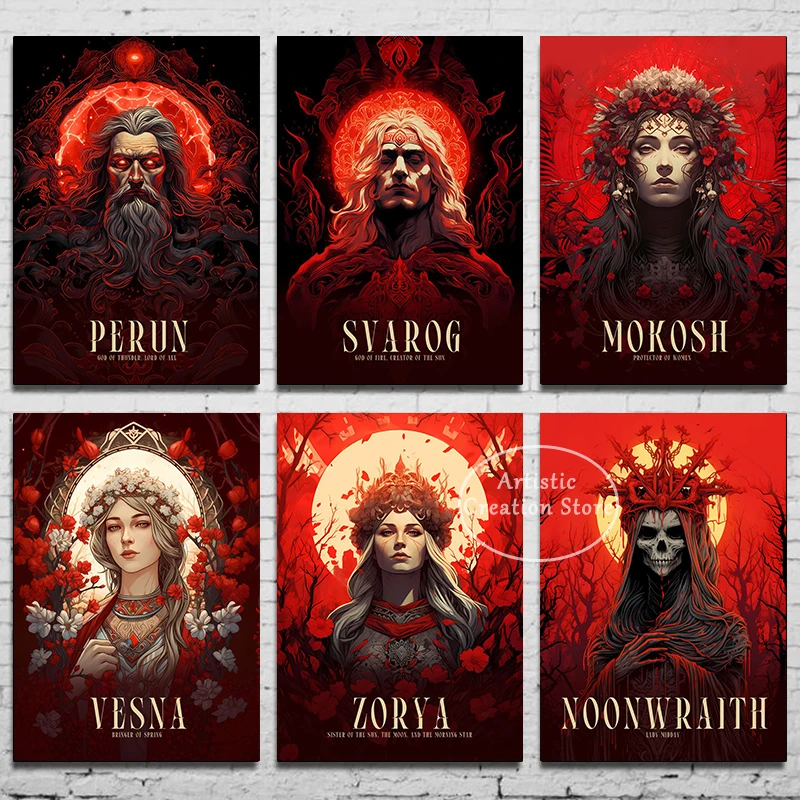 Perun-Slavic-Gods-Mokosh-Portrait-Poster-Wall-Art-Canvas-Painting ...