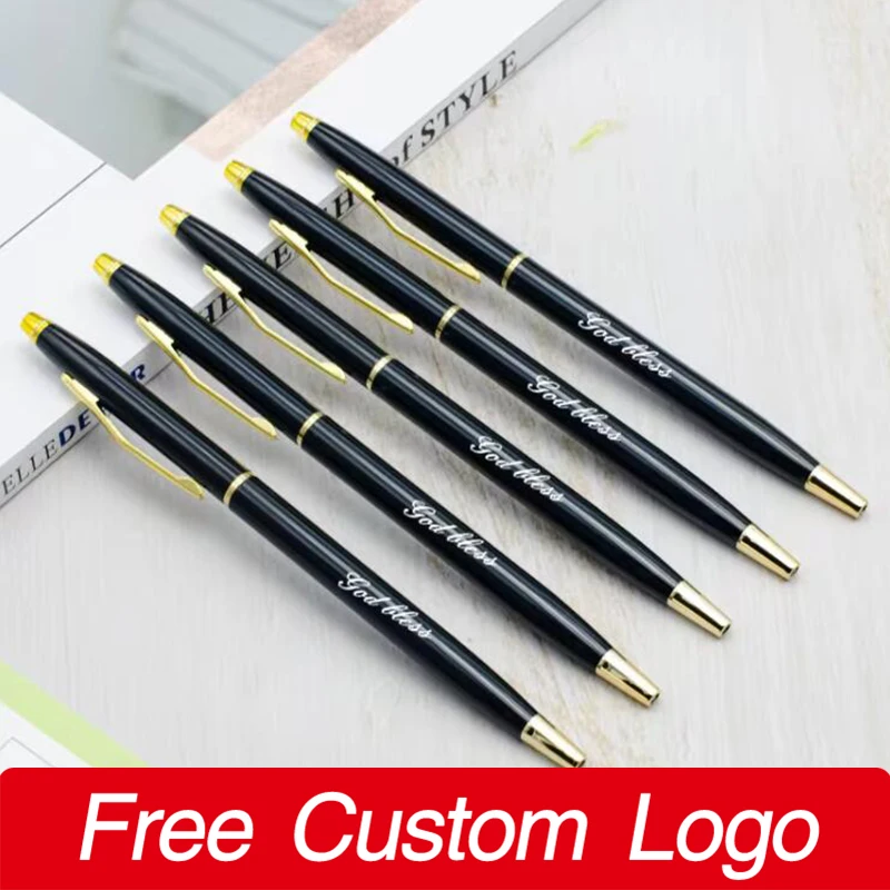 10Pcs-Advertising-Black-Pen-with-Gold-Clip-Free-Custom-LOGO-Metal ...