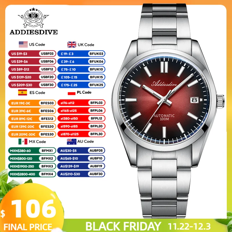 ADDIESDIVE-Watch-New-Sappire-Red-Gradient-Dial-AD2071-Top-Brand ...