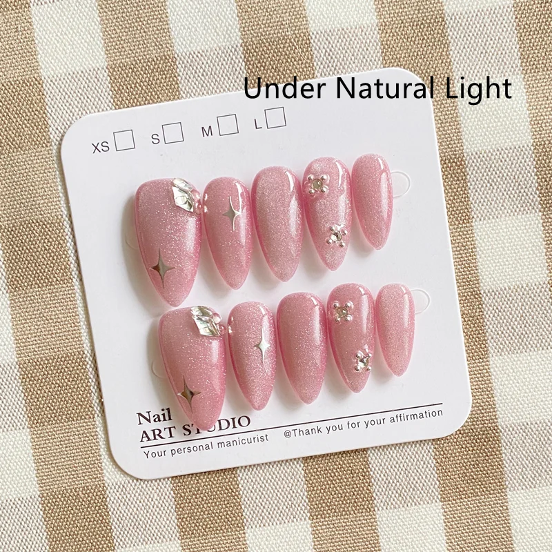 10Pcs Cat Eye Press on Nails Handmade Acrylic Fake Nail Full Cover ...