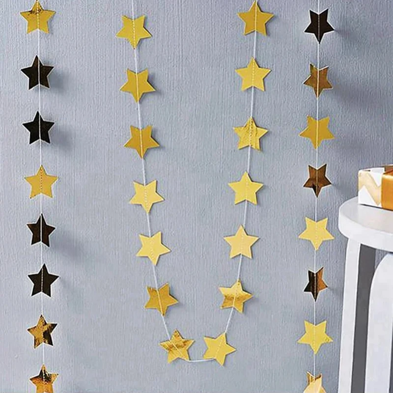4M Bright Gold Silver Paper Garland Star String Banners Wedding ...