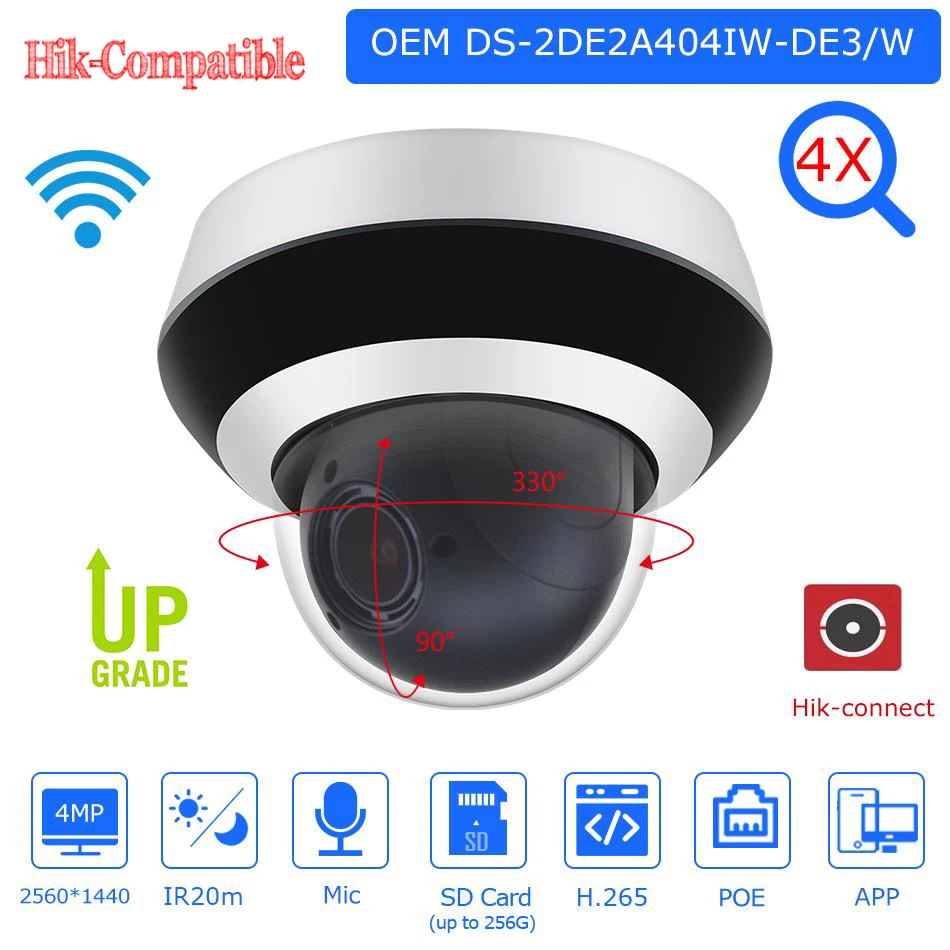 OEM HIK 4MP Wifi Mini PT IP Camera 4X Zoom Built-in Mic IR20M CCTV ...