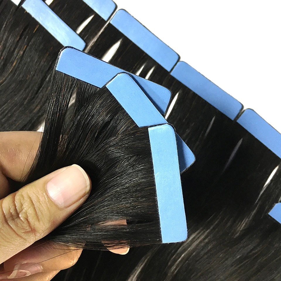 Tape In Human Hair Extensions #1 Black 100% Real Human Hair Skin Weft ...