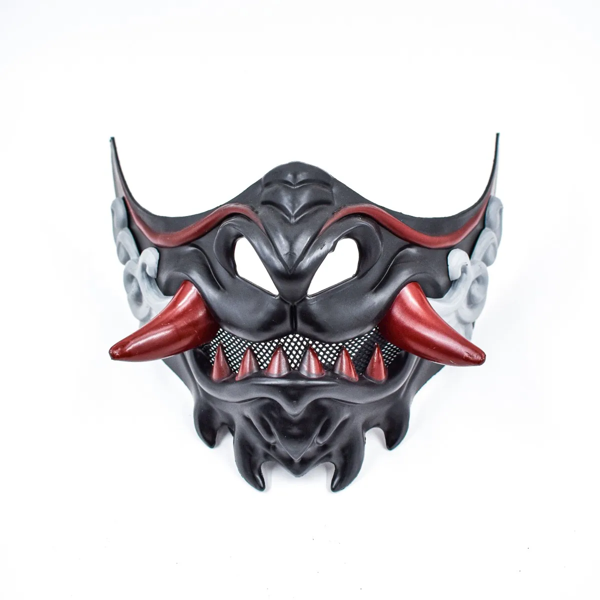 Scary Japanese Oni Demon Half Face Mask with Horns - Latex Halloween ...