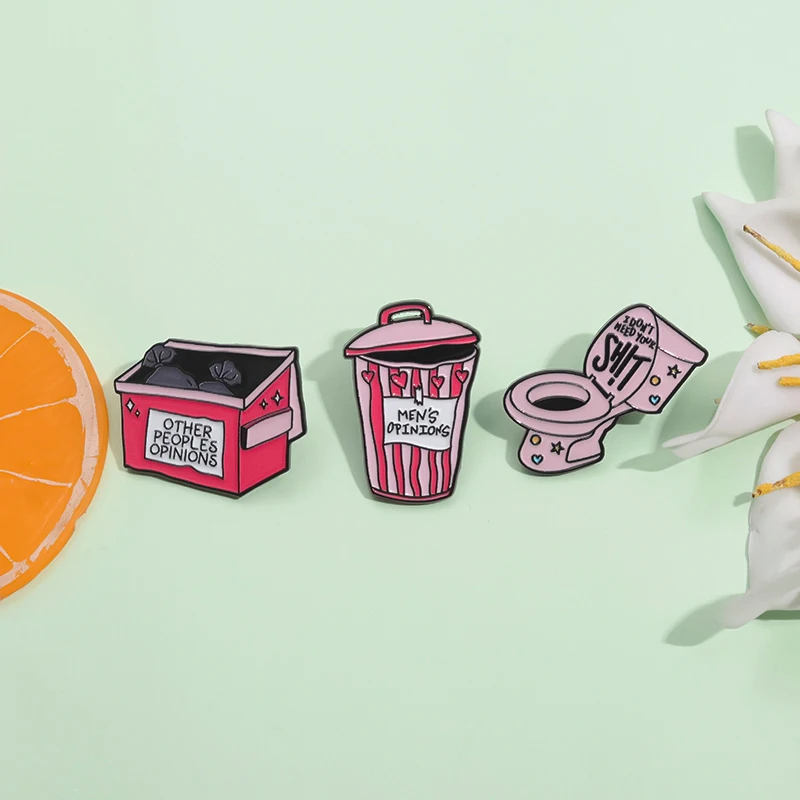 Creative-Pink-Trash-Can-Enamel-Pins-Cartoon-Men-s-Opinions-Garbage-Can ...