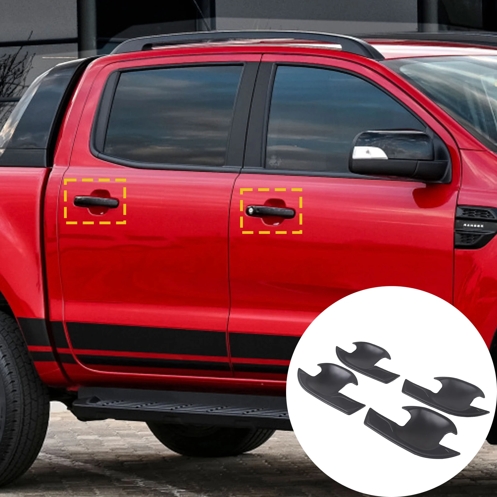 ABS-Black-Door-Insert-Handle-Bowl-Cover-For-Ford-Ranger-Wildtrak-T6-T7 ...