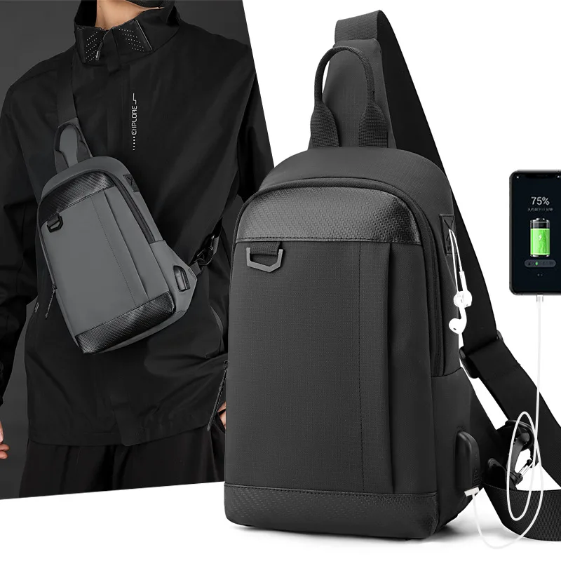 Men USB Charging Chest Pack Multifunction Crossbody Bag Short Trip ...
