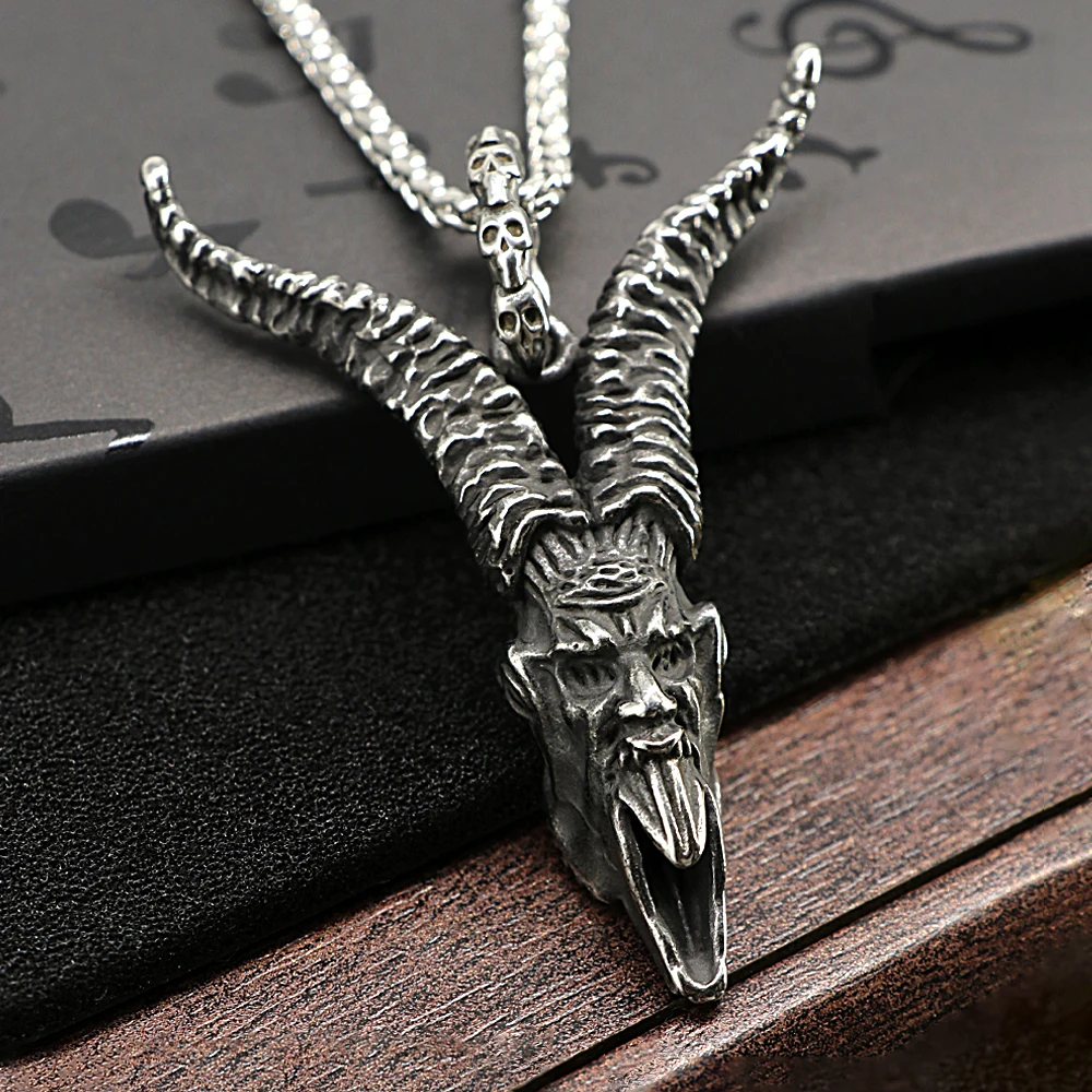 Vintage-Stainless-Steel-Goat-Head-Necklace-For-Men-Animal-Pendant ...