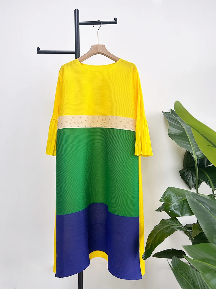 Korean-Contrast-Color-Fashionable-Short-Sleeve-Round-Neck-Dress-2025 ...