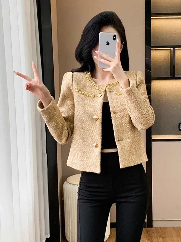Elegant-Gold-Coat-High-Quality-Tops-Spring-Autumn-Fashion-Vintage-Slim ...