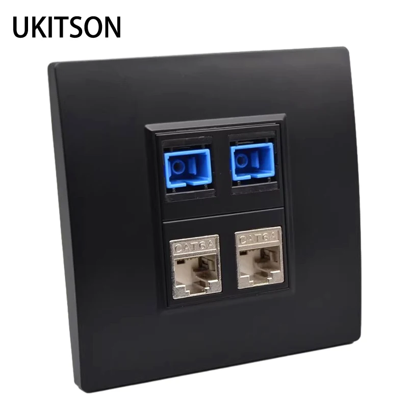 2-Ports-SC-SC-UPC-Optical-Fiber-Black-Faceplate-Dual-CAT6A-RJ45 ...