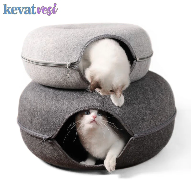 Donut-Katzen-bett-Tunnel-interaktives-Bett-Spielzeug-haus-f-r-2-Katzen ...