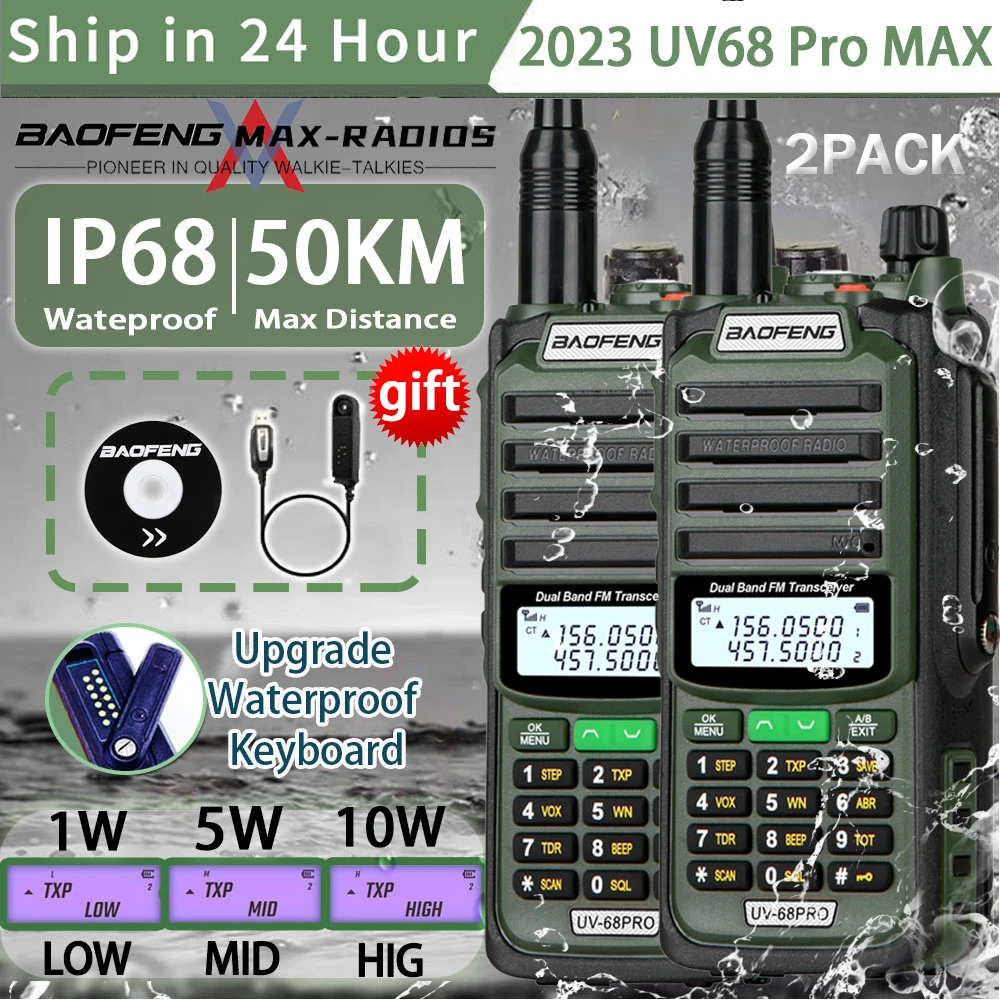 2pack 10w Tri-power Baofeng Uv-68 Pro Max V2 Ip68 Waterproof Walkie ...