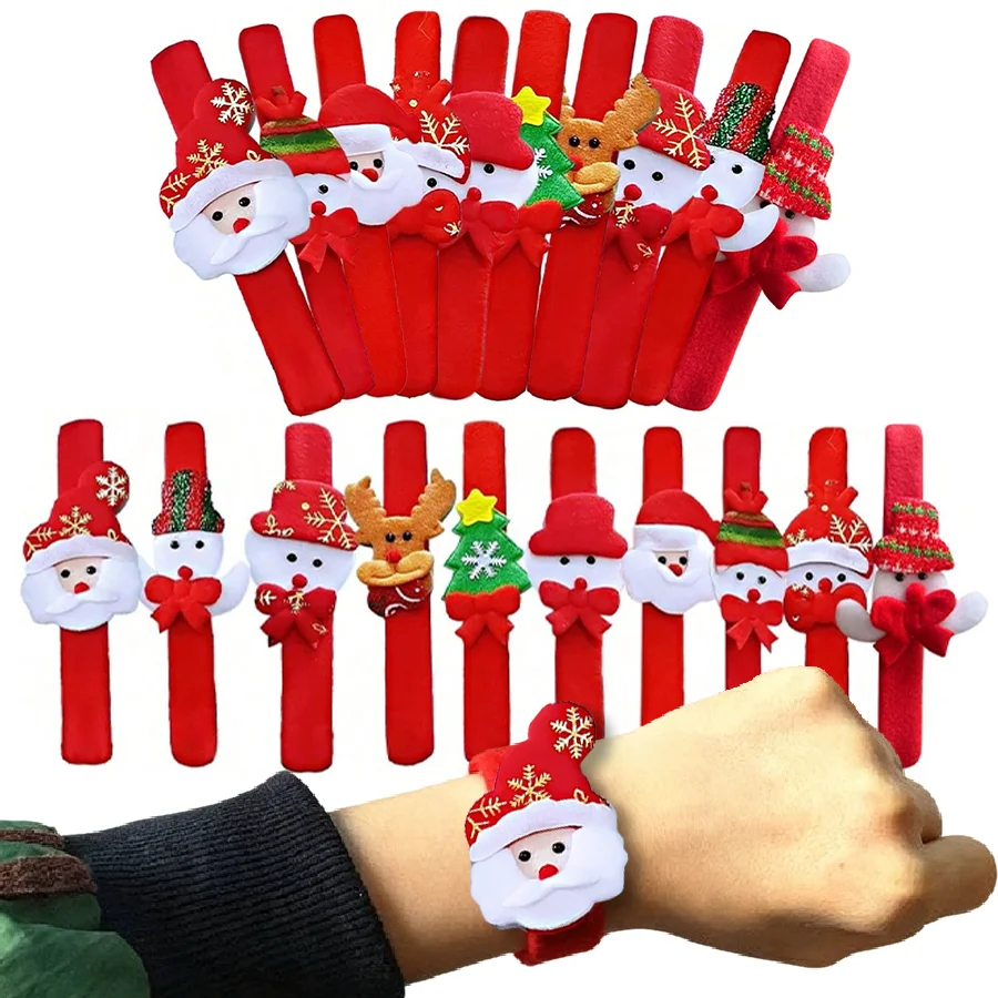 5-50pcs Christmas Clap Bracelets Xmas Slap Bands Santa Claus Snowman ...