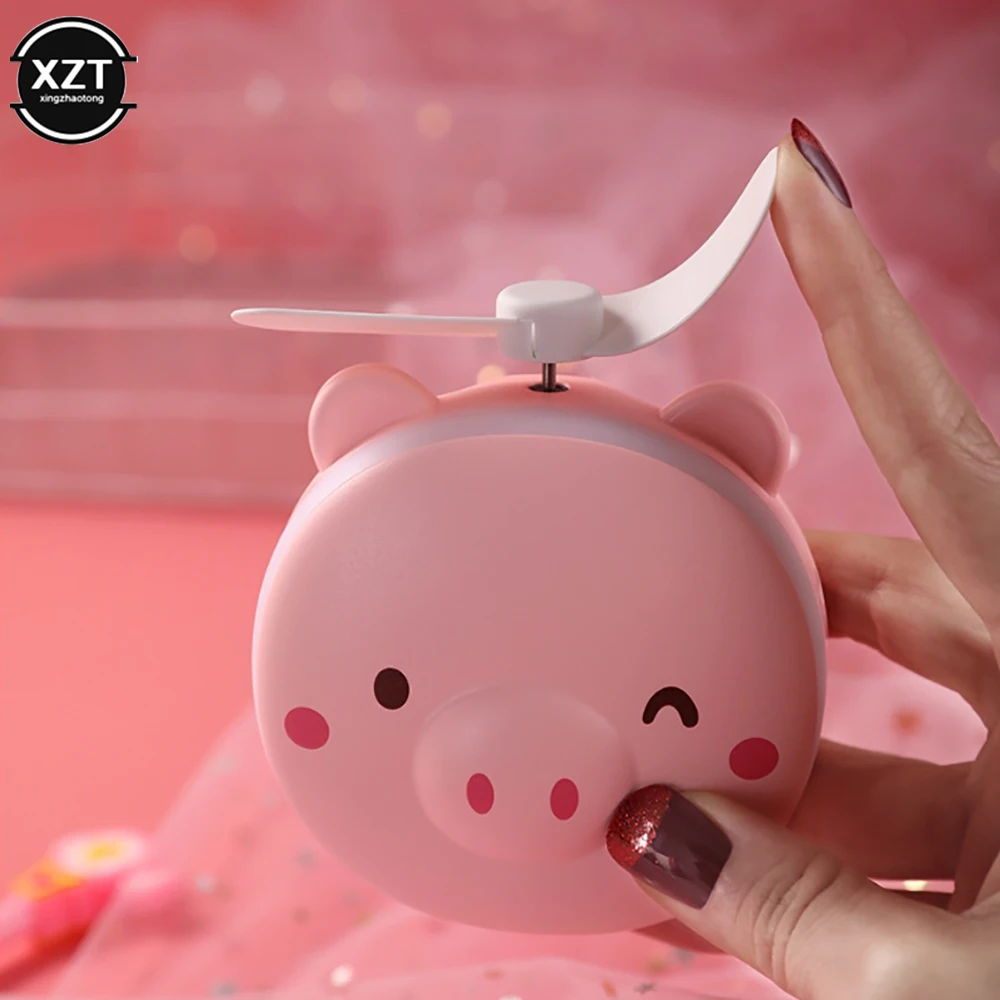 Creative-Makeup-Mirror-Fan-Mini-Portable-Cute-Pig-Head-Shape ...