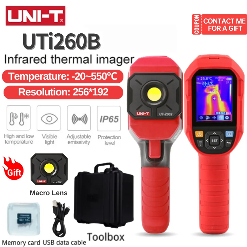 UNI T UTi260B 적외선 열 화상 카메라, 산업용 휴대용 테스트 온도계, 바닥 난방 열 카메라 수리용, 256x192 ...