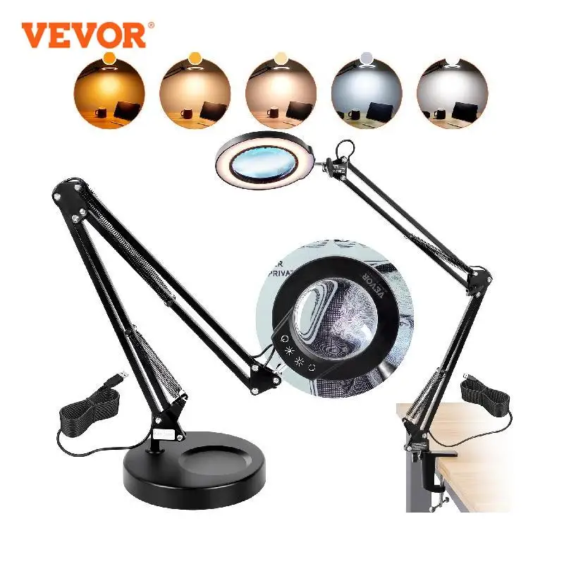 VEVOR Magnifying Glass with Light 5X Magnifying Lamp 4.3" Glass Lens ...
