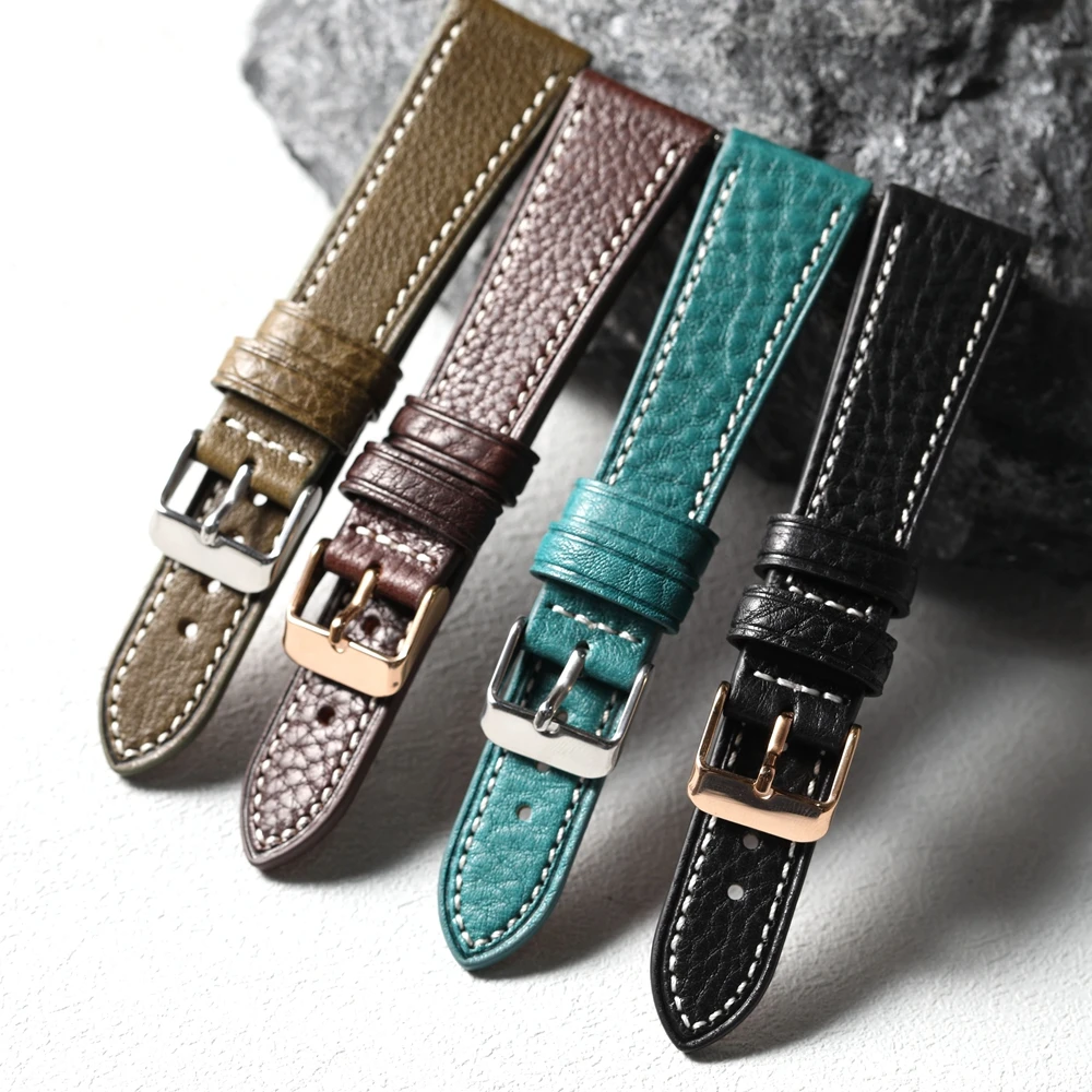 Handmade ultra-thin leather bracelet 20 22 18 19MM vintage style men's ...