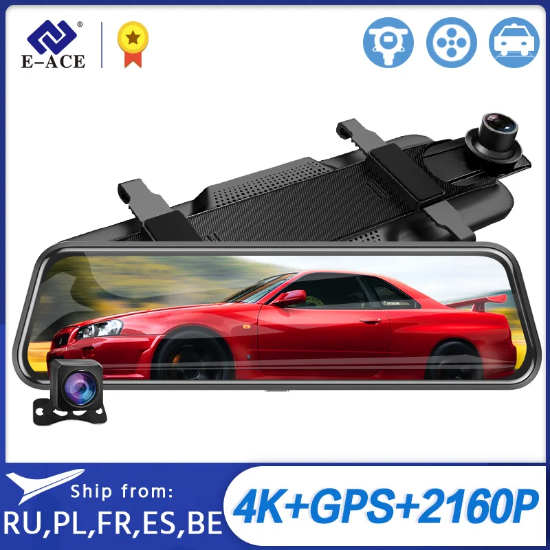 E-ACE A37P 4K Car DVR Mirror 10 Inch Video Recorder WiFi Dashcam Night ...