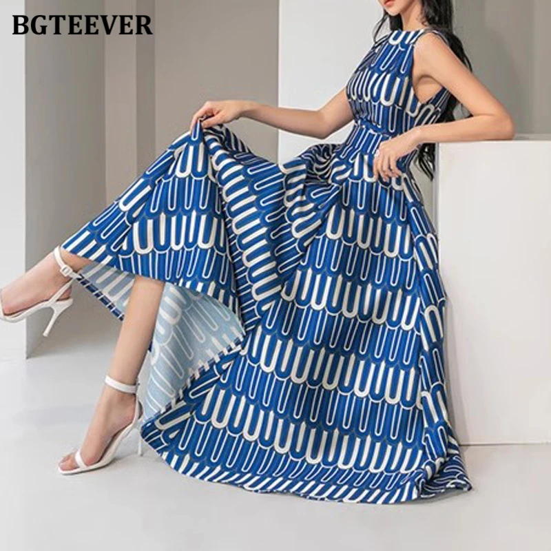 BGTEEVER-Elegant-Slim-Waist-Female-A-line-Printed-Dress-Stylish-O-neck ...