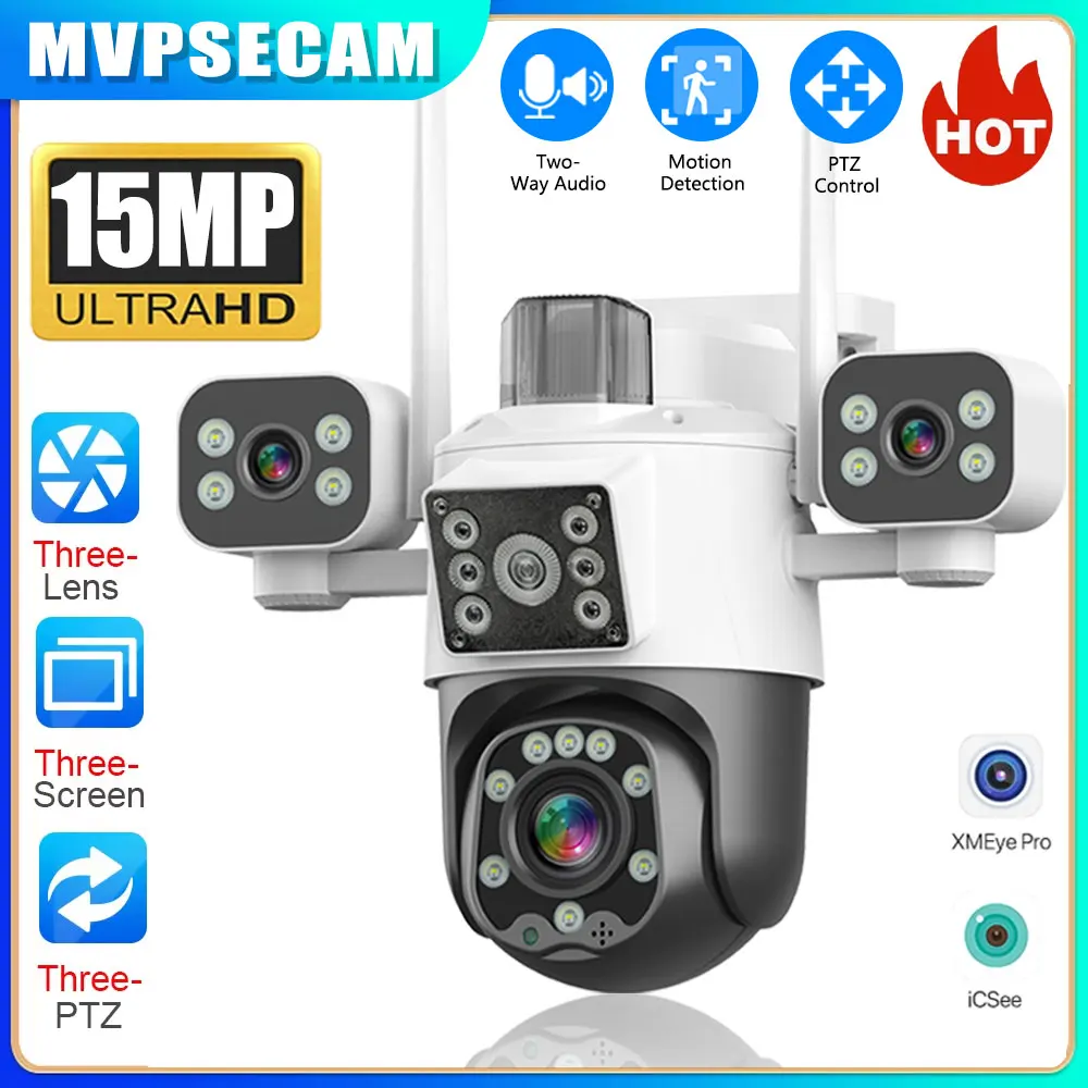 15MP 3 Lens 3 Screens Ultra HD Wifi Two Way Audio Surveillance Smart ...