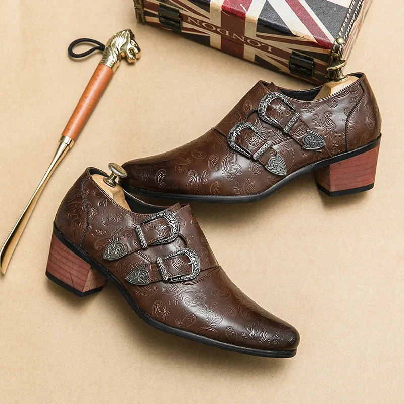 Classic Fashion Brown Pattern Men's Dress Shoes Big Size 46 Leather ...