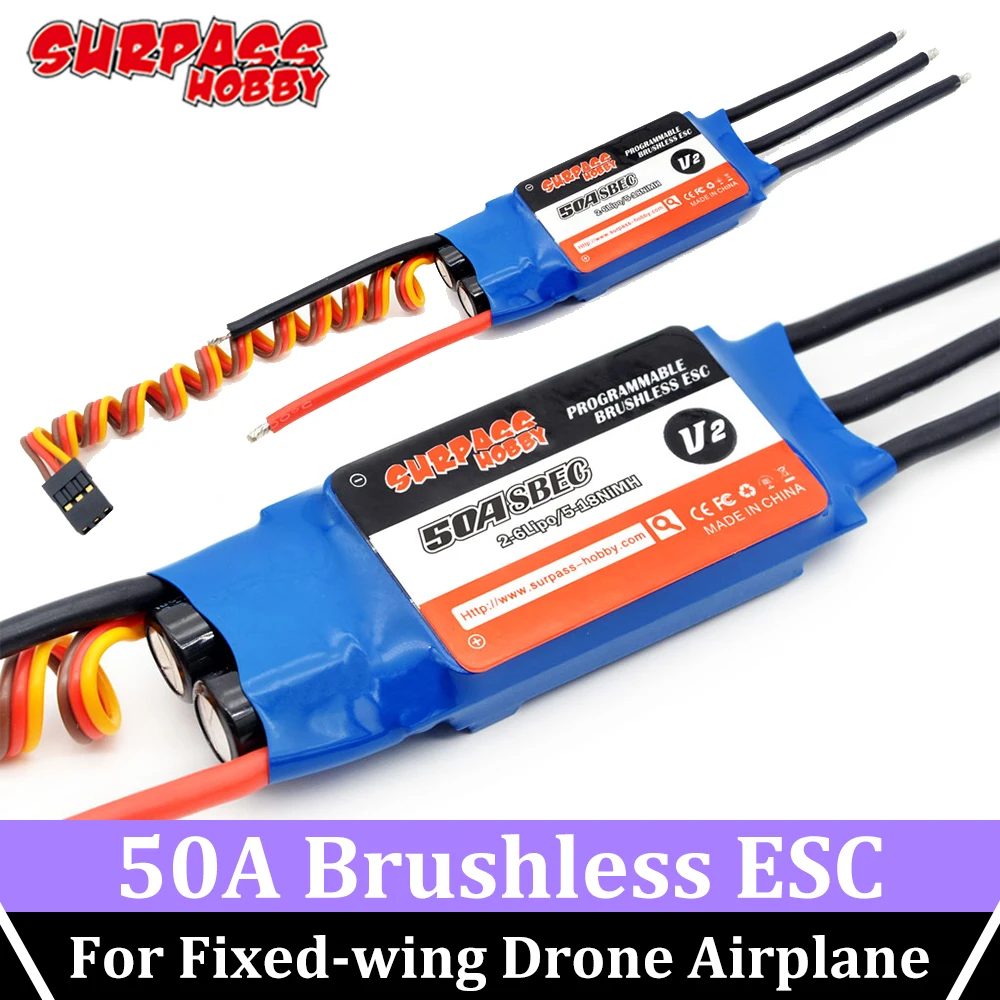SURPASS HOBBY 50A 프로그래밍 가능한 브러시리스 ESC 5.5V 1PCS BEC 전자 속도 컨트롤러, RC FPV ...