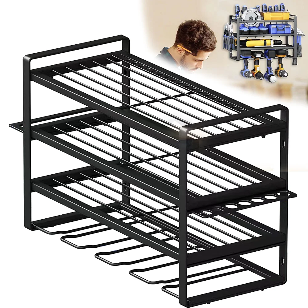 Power Tool Rack Electric Drill Holder Wall Mount Organizer Wrench ...