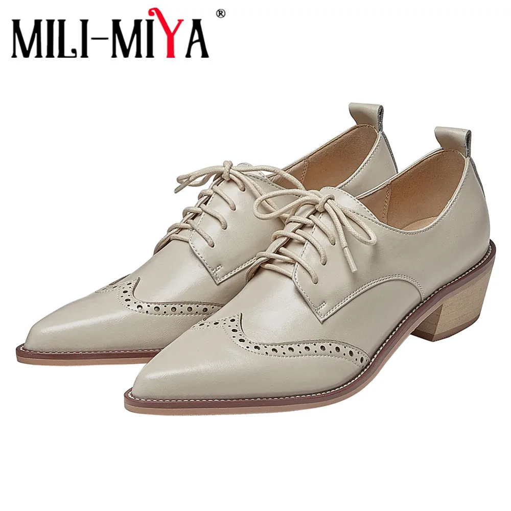 MILI-MIYA Fashion Splicing Retro Style Women Cow Leather Pointed Toe ...