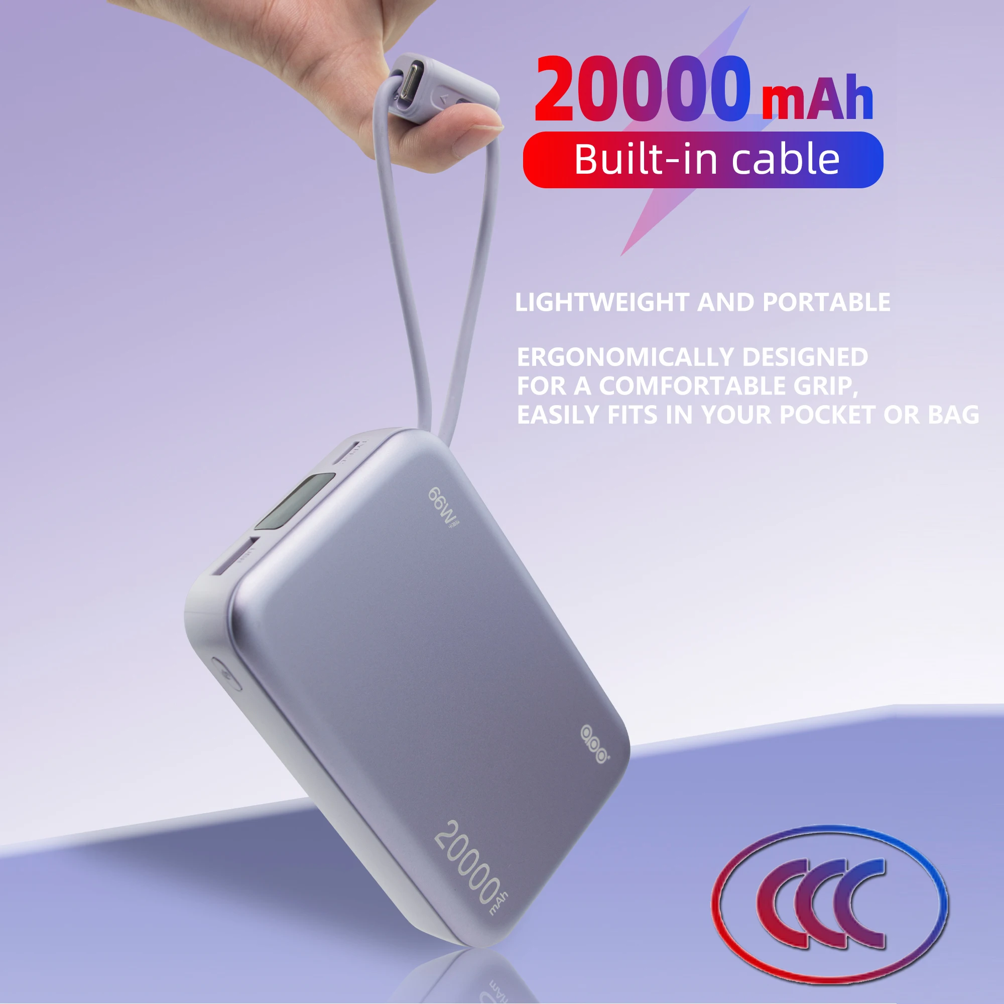 REMANK 20000mah Power Bank Portable With 2 Cables Digital Display ...