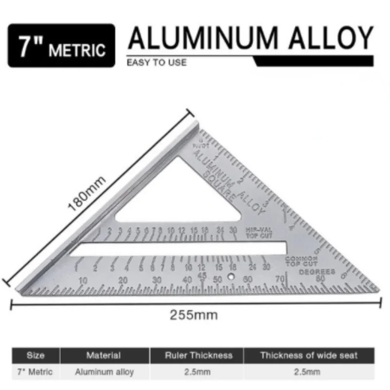 Triangle Ruler 7inch Aluminum Angle Protractor Speed Metric Square ...