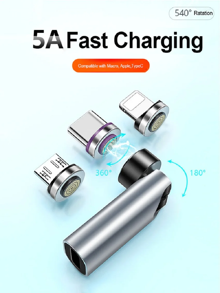 540-degree-rotating-magnetic-wire-fast-charging-adapter-for-3A-mobile ...