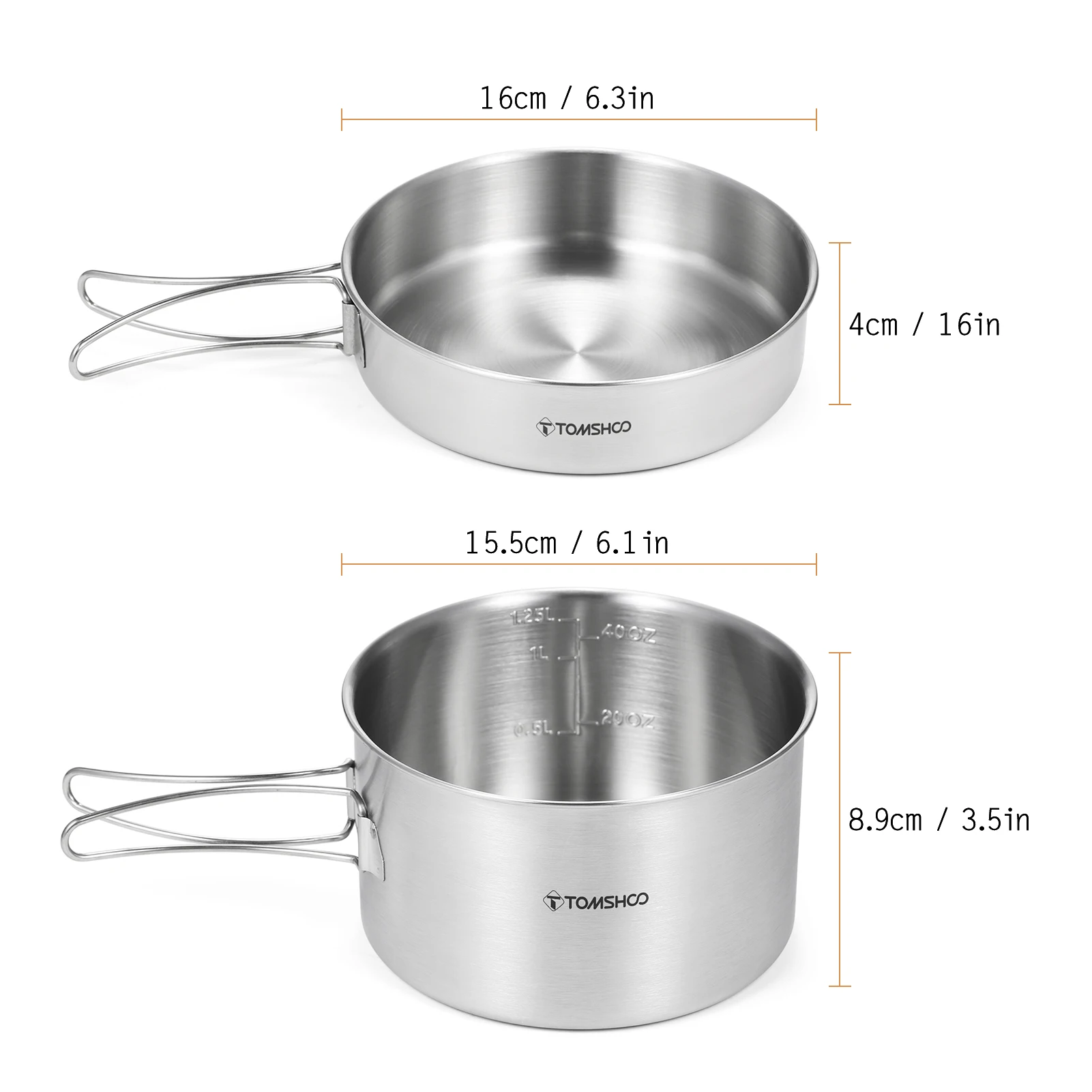 TOMSHOO-2pcs-Camping-Cookware-Set-Stainless-Steel-Camping-Pot-Outdoor ...
