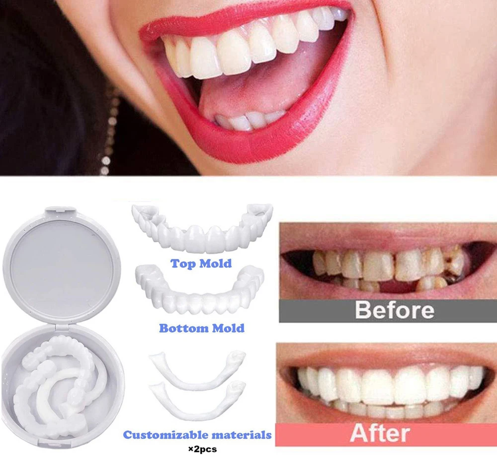 2pcs Perfect Fit Teeth Whitening Fake Tooth Cover Snap On Silicone ...