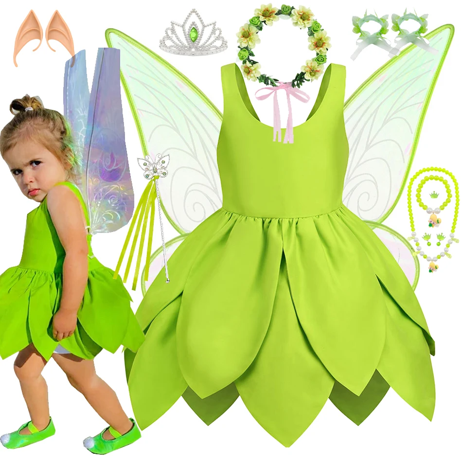 Girls-Tinker-Bell-Costume-Kid-Green-Fairy-Princess-Fancy-Tinkerbell ...
