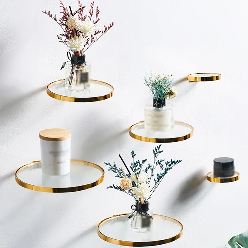 Creative-Round-Shape-Wrought-Iron-Glass-Floating-Shelf-Wall-Mounted ...